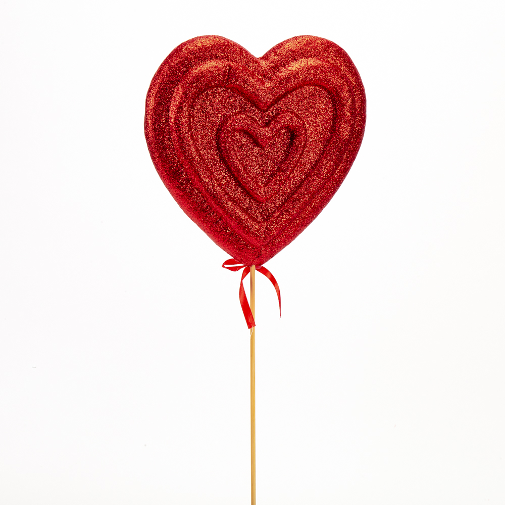 Topper jumbo corazón escarchado 18.5x43cm rojo