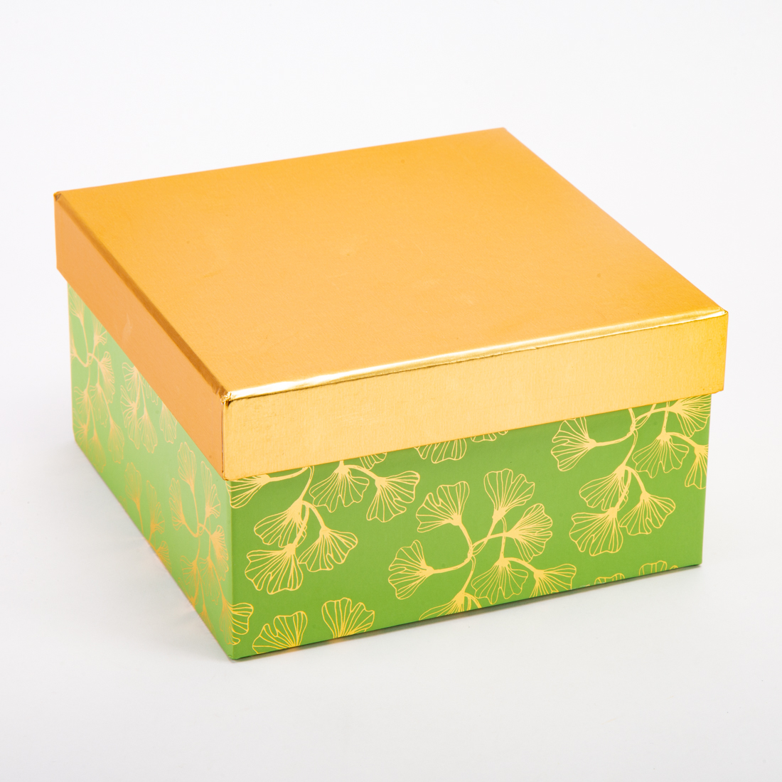 Caja cartón flores verde grande