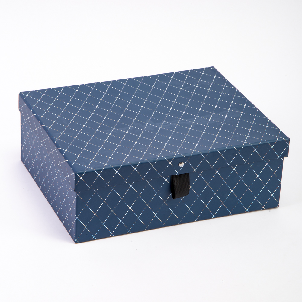 Caja cartón rectangular estampado rombo 25x20x9cm azul