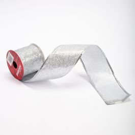 Cinta decorativa navidena escarchada detalle borde 9.14mx6.3cm plateado