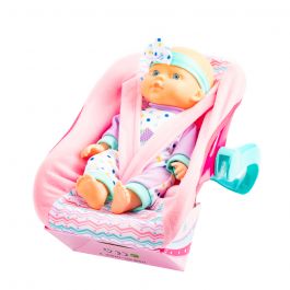 Muñeca plástica con porta bebé 12pulg +18m