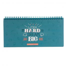 Libreta espiral lisa estampado work hard dream big turquesa