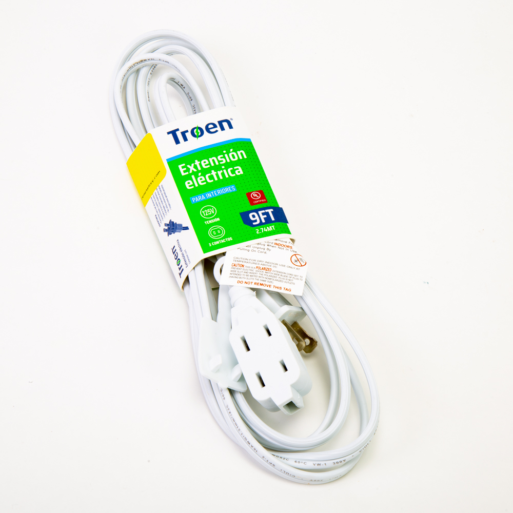 Extensión eléctrica troen 9ft 2.74m 125v blanco