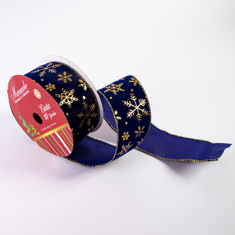 Cinta decorativa navidad escarchada con estampado 6.3cmx10yards surtido