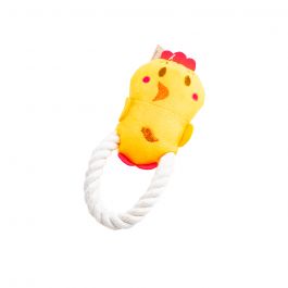 Peluche pollo con soga para mascota amarillo