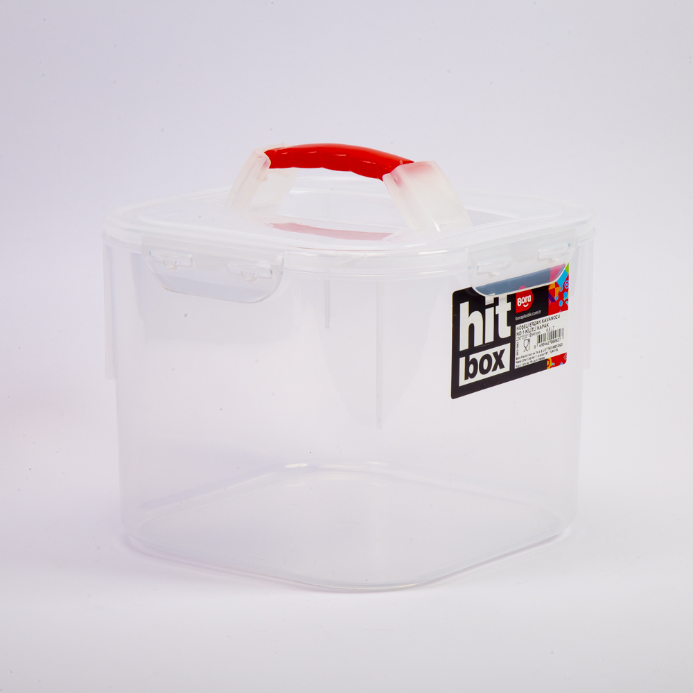 Tupper plástico liso #1 230x230x185mm 6.6l transparente y rojo