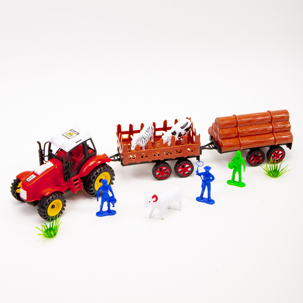 Tractor 2 carretas muñecos +3a