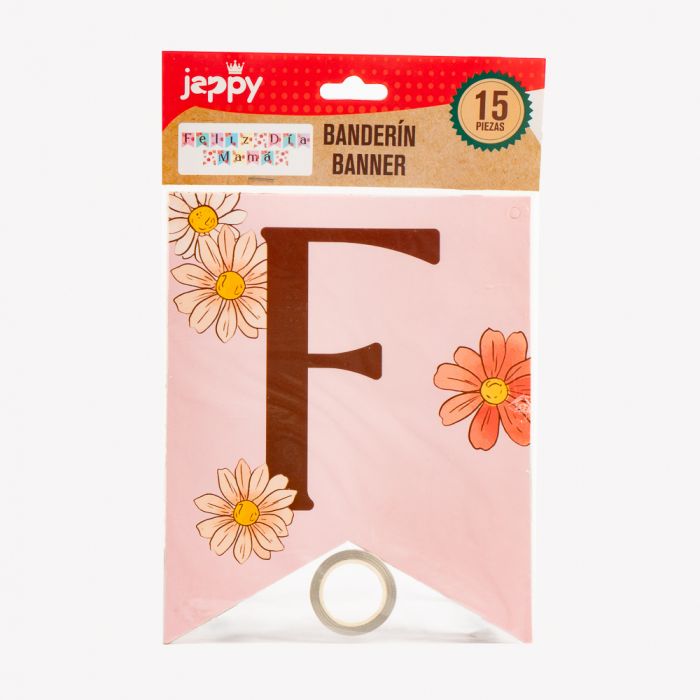 Banderín feliz día mama estampado flores 15pzas multicolor