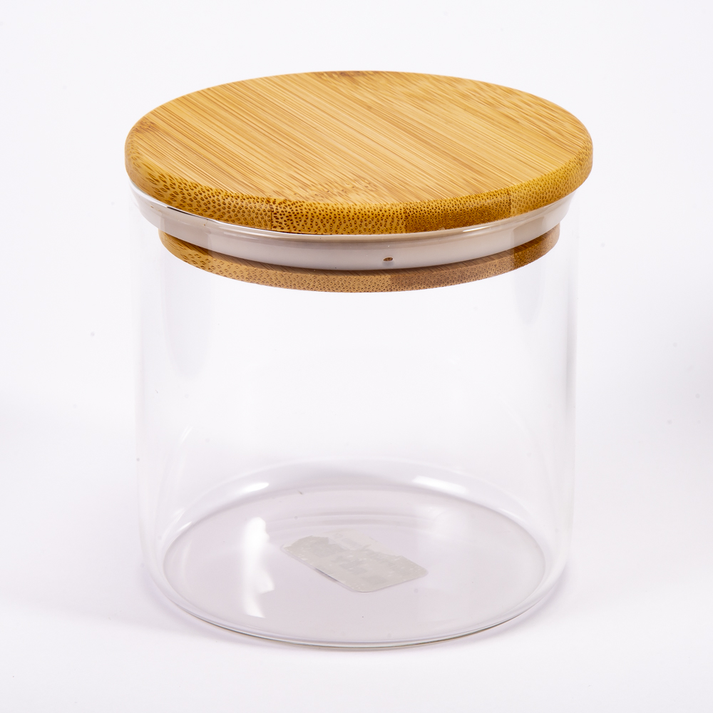 Recipiente vidrio tapa bambú 500ml transparente